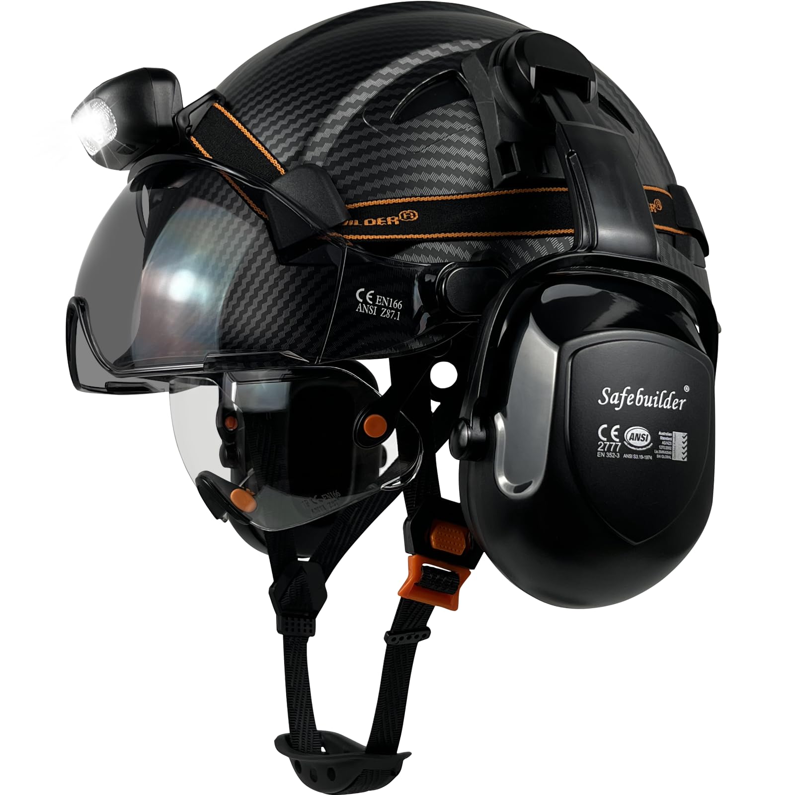 SAFEBUILDER Hard Hats with Headlight Safety Helmet with Visor Vented ...