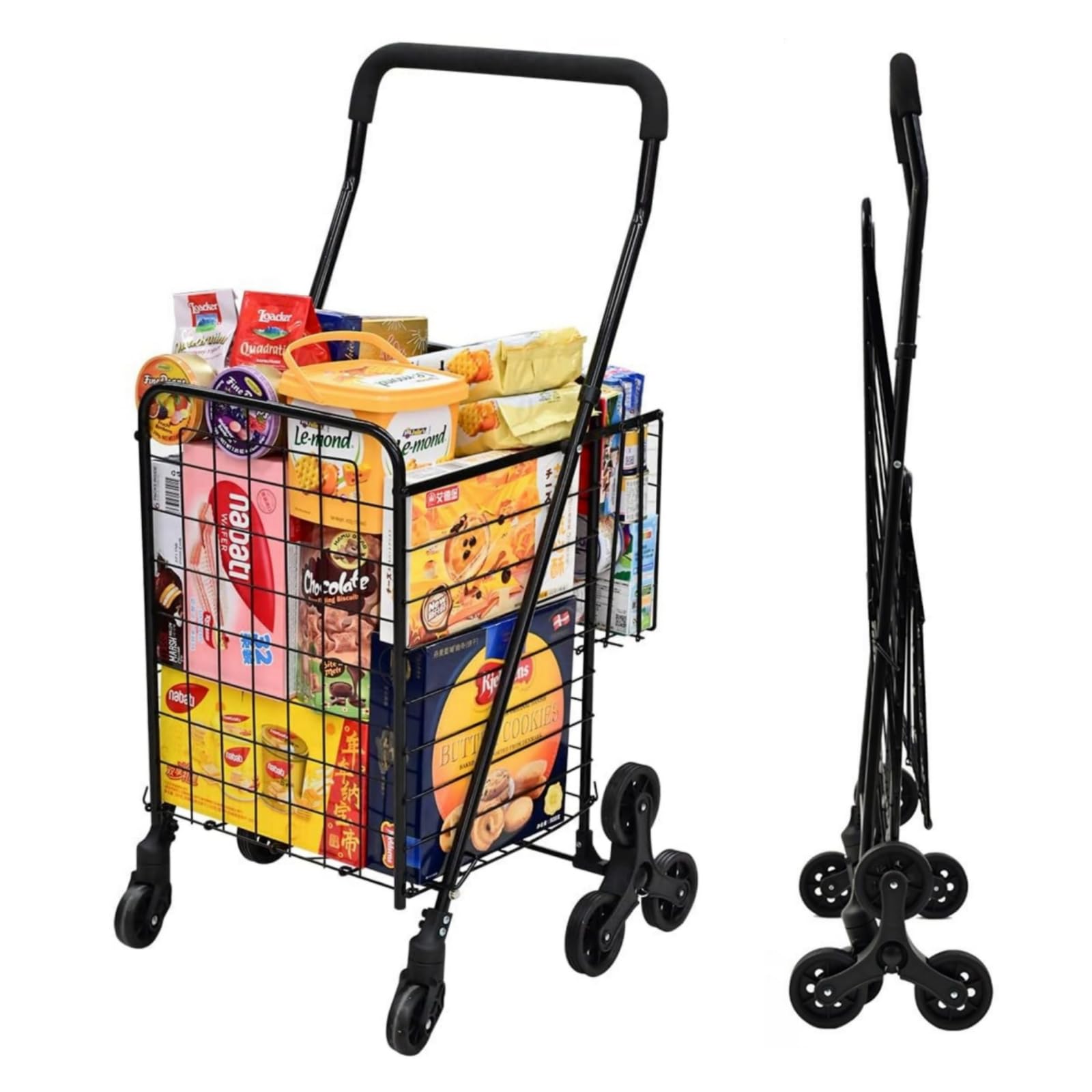 Mua Grocery Shopping Cart with 360° Rolling Swivel Wheels Stair Climber ...