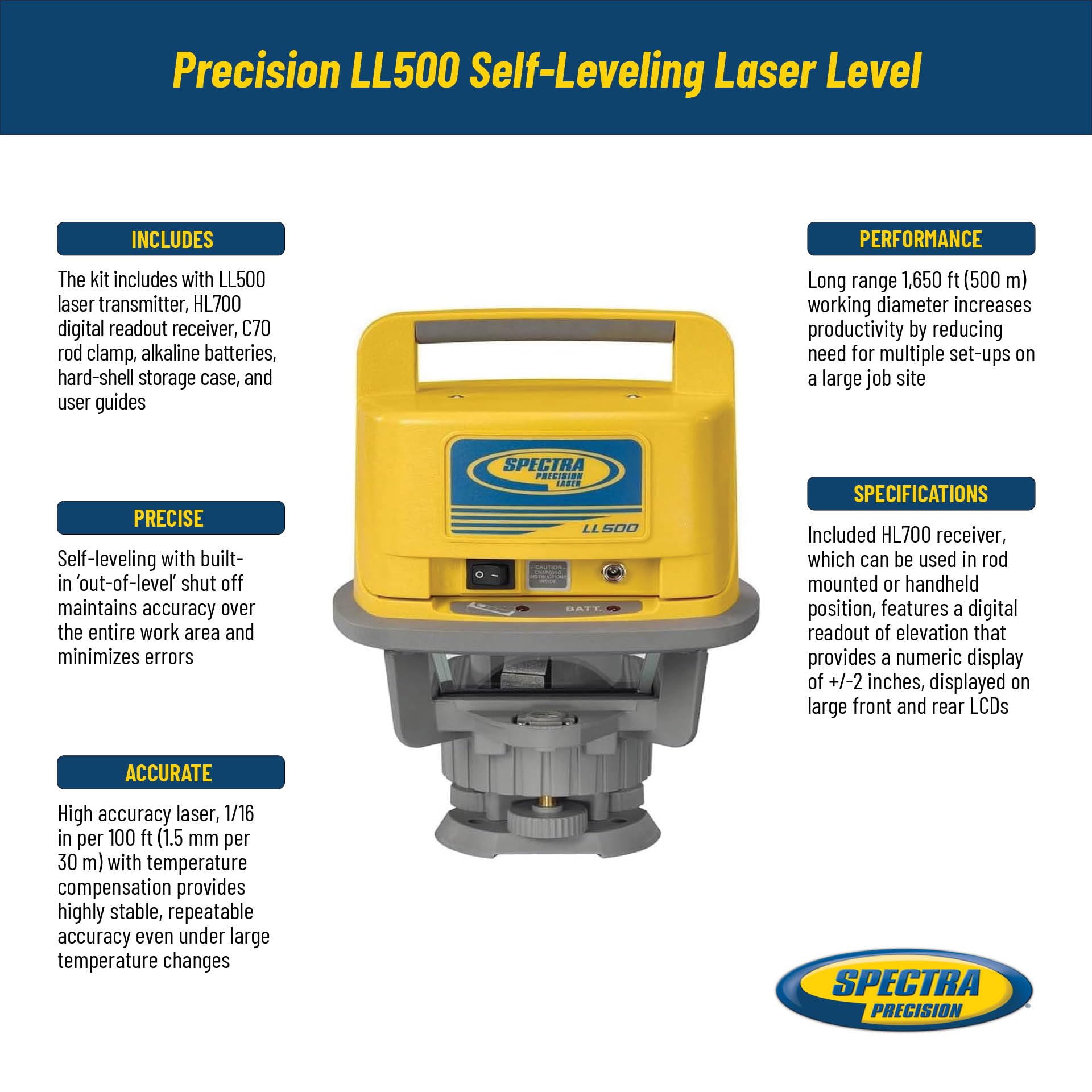 Mua Spectra Precision LL500 Self-Leveling Laser Level with HL700 ...