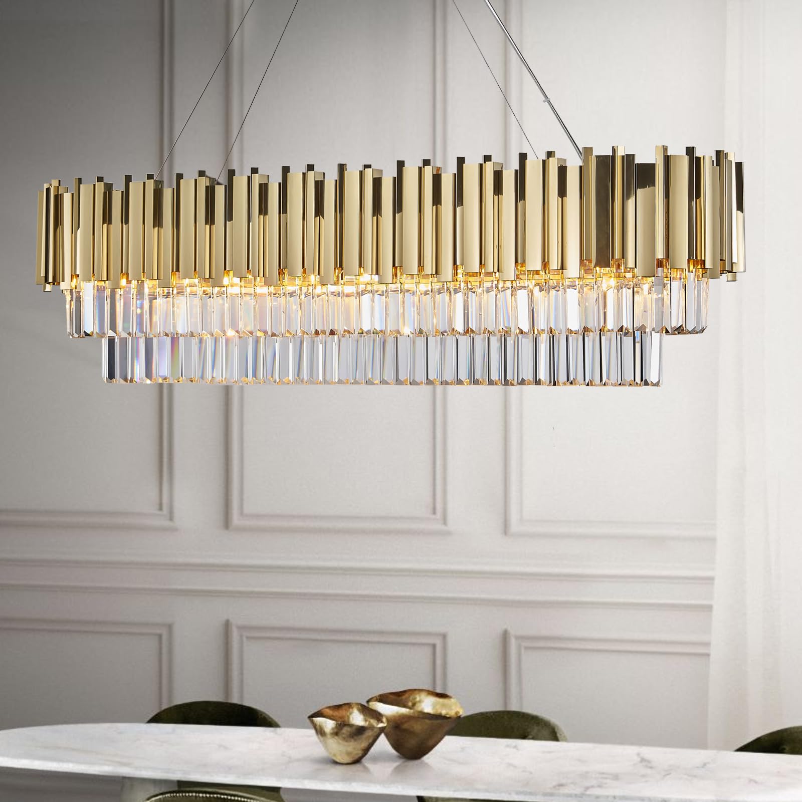 TMAFON Rectangle Black Modern Chandeliers for Dining Rooms - L47 Inches Luxury Crystal ...