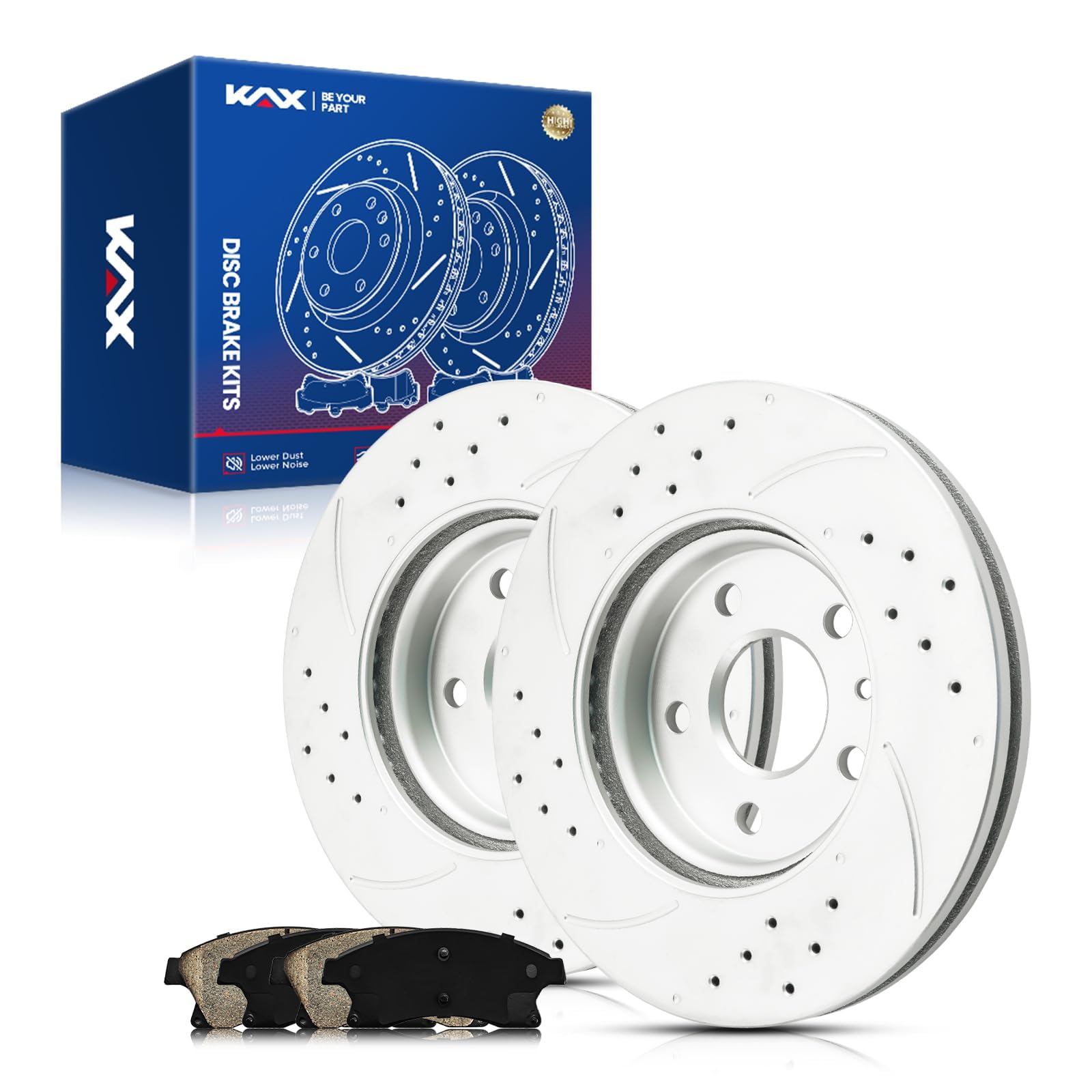 KAX Front Brake Kit, Drilled and Slotted Brake Rotors, Ceramic Brake ...