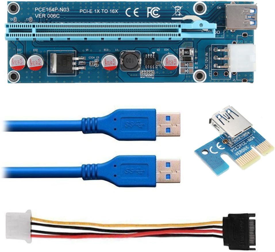 Kyerivs PCI-E 1x to 16x Powered Riser Adapter Card w/ 60cm USB 3.0 ...
