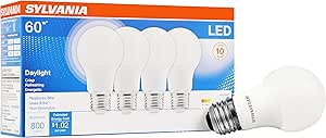 SYLVANIA LED A19 Light Bulb, 60W Equivalent, Efficient 8.5W, Frosted, 5000K, Daylight - 4 Pack ...