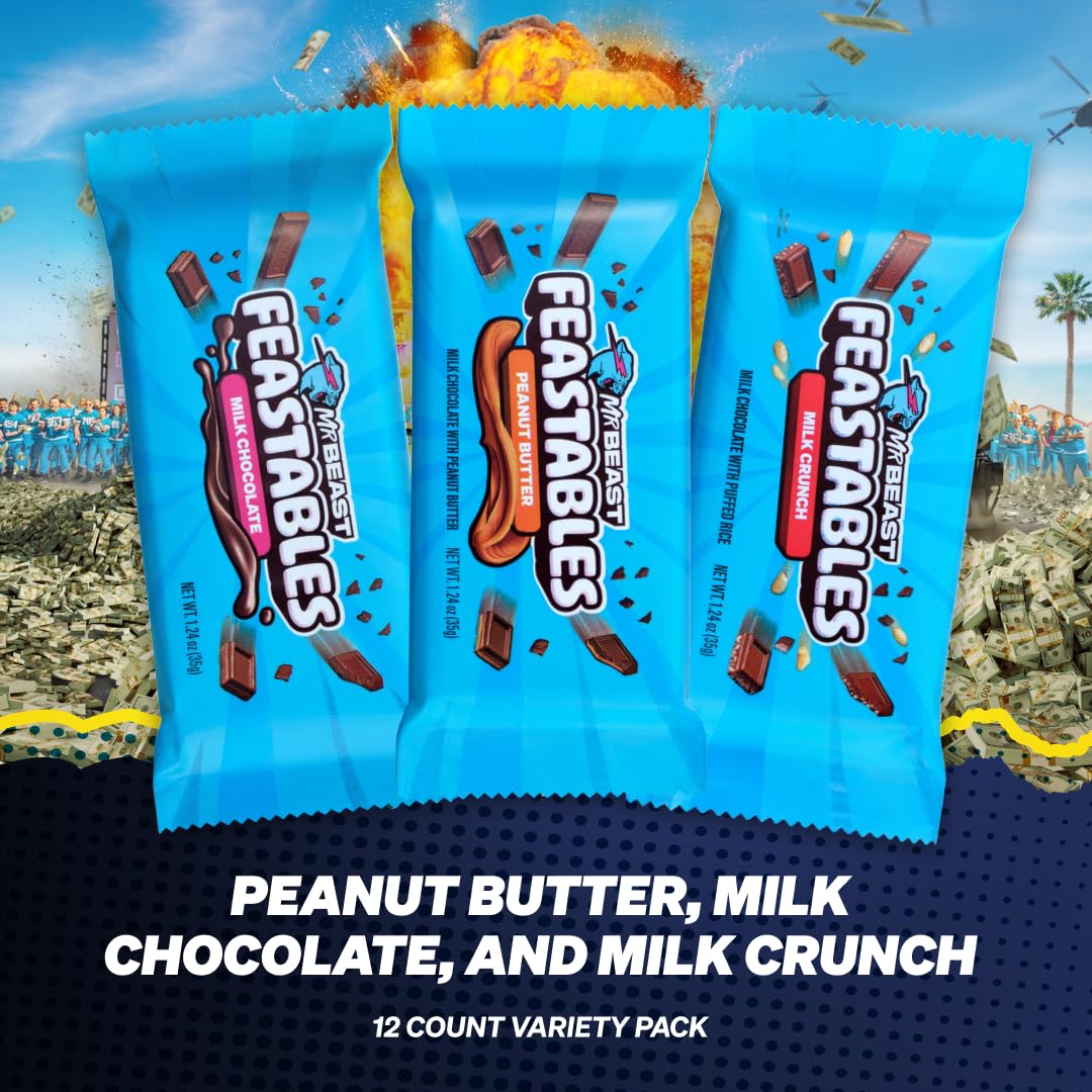 Feastables Beast Games Chocolate Bar Box, Milk Chocolate, Crunch, And ...