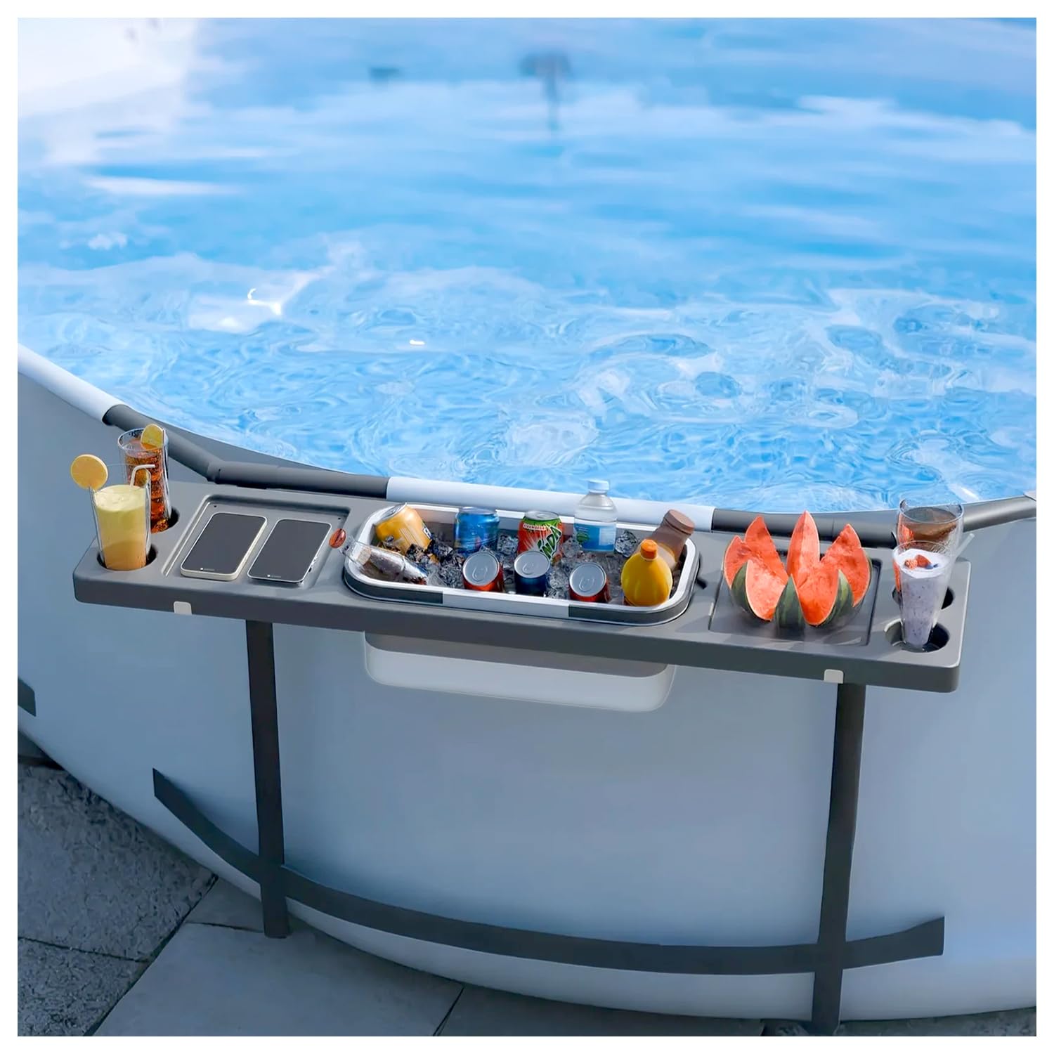 POOLCOMFT Above Ground Pool Side Bar Table, 2 in1 Poolside Drink Holder ...