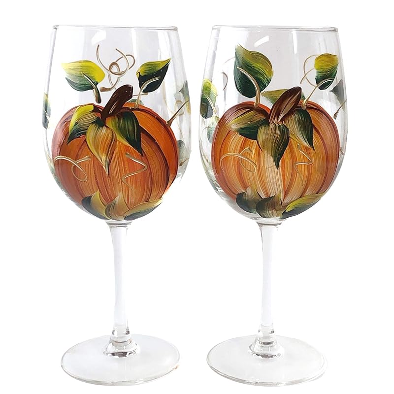 Amazon.com: Hand Painted Pumpkin Fall Thanksgiving Wine Glass | Set of ...