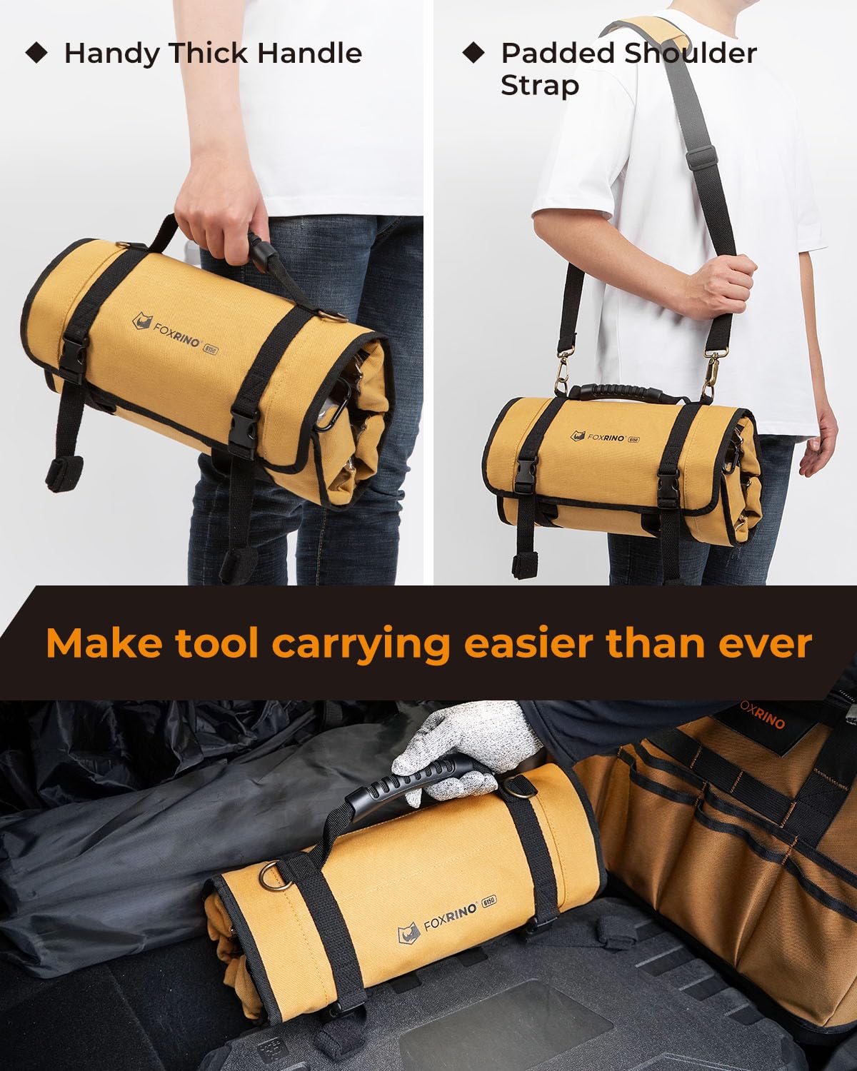 Mua Foxrino Tool Roll Bag, Roll Up Tool Bag with 4 Clear Pockets & 2 ...