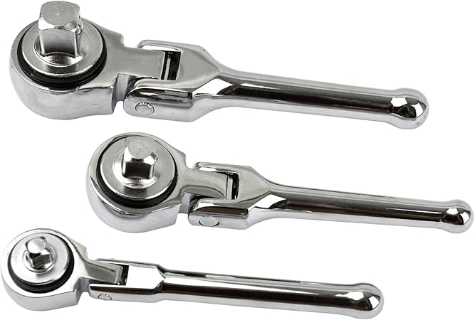 Socket Ratchet Angled Offset Flexi Head 3pc 1/4 inch 3/8 & 1/2 Drive ...