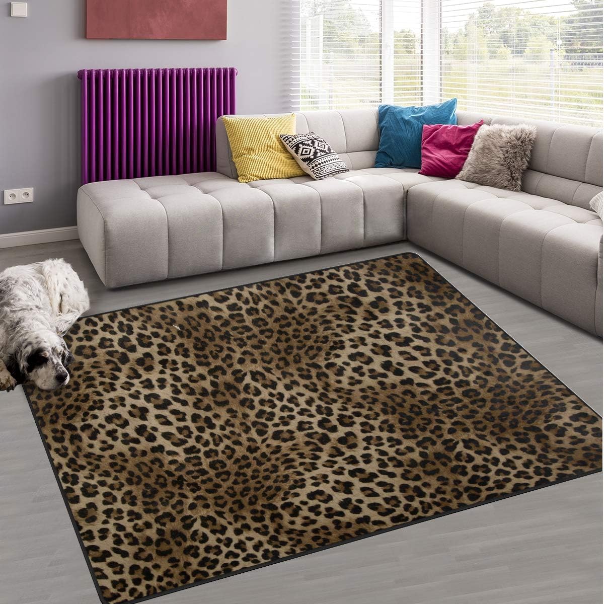 Naanle Leopard Print Non Slip Area Rug for Living Dinning Room Bedroom ...
