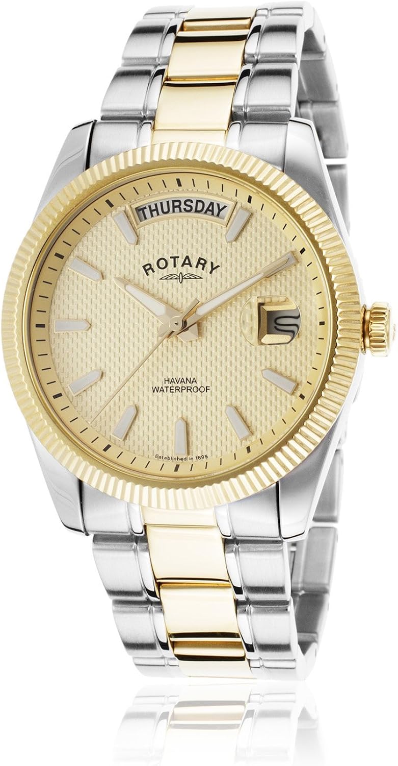 Rotary Men's Quartz Watch with Gold Dial Analogue Display and Two Tone ...