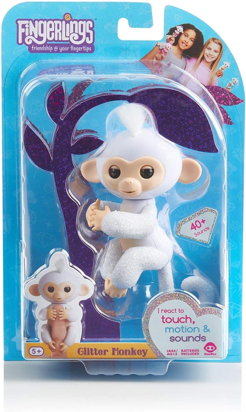 Fingerlings Glitter Monkey – Sugar (White Glitter) – Interactive Baby ...