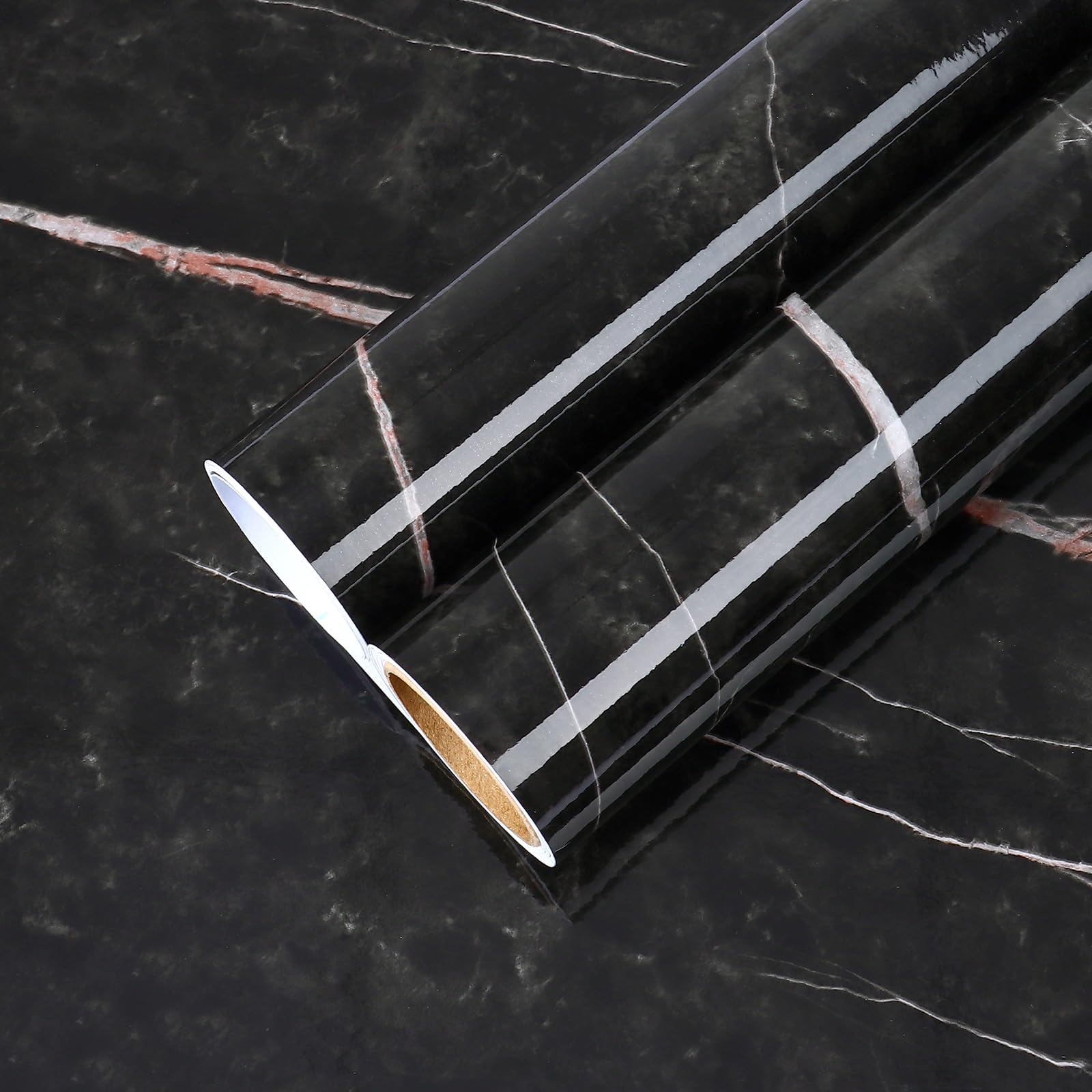 CHIHUT Glossy Light Black Marble Wall Paper Kitchen Countertop Peel and ...