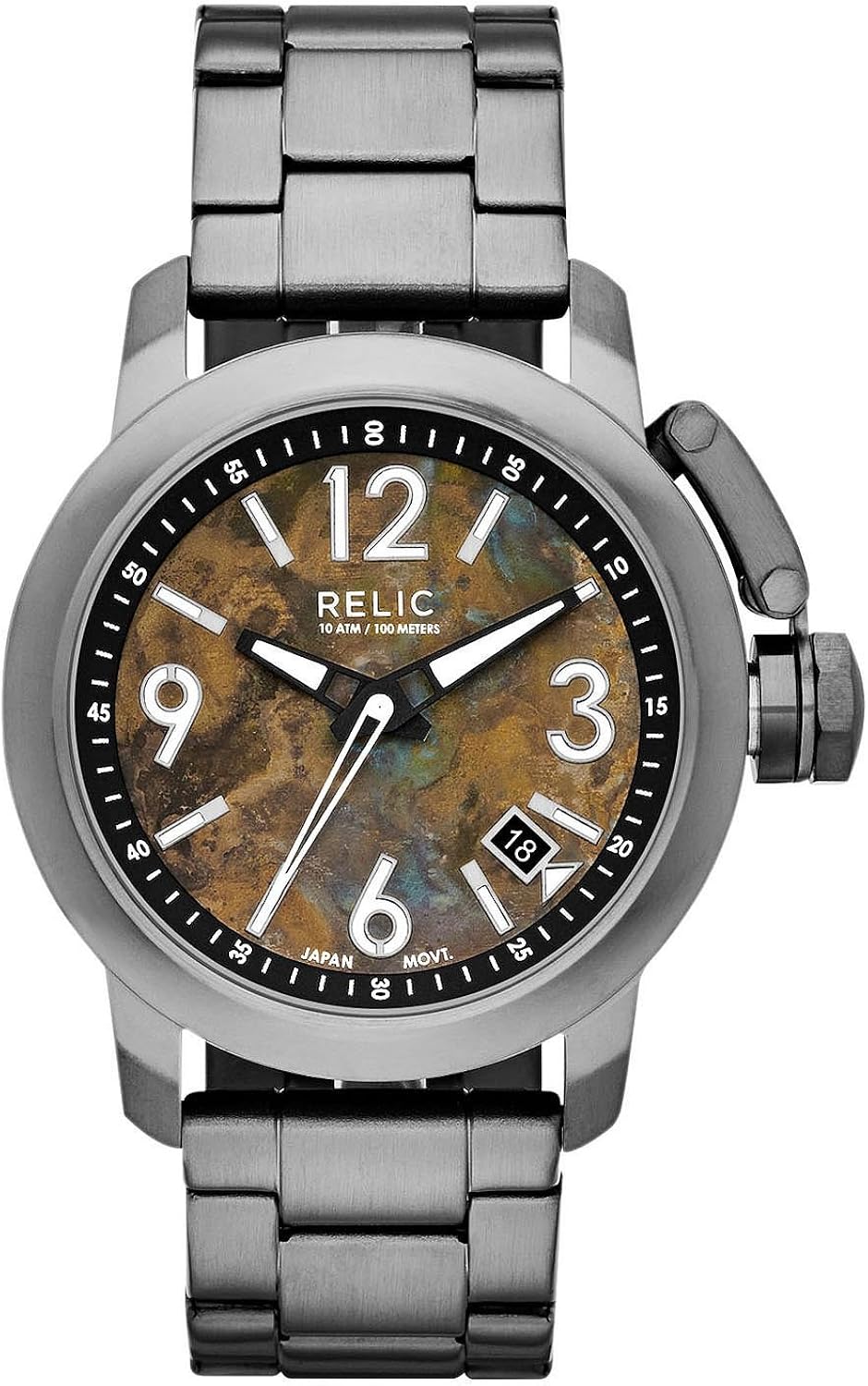 Amazon.com: Relic by Fossil Patterson Brown Dial Gunmetal Mens Watch ...