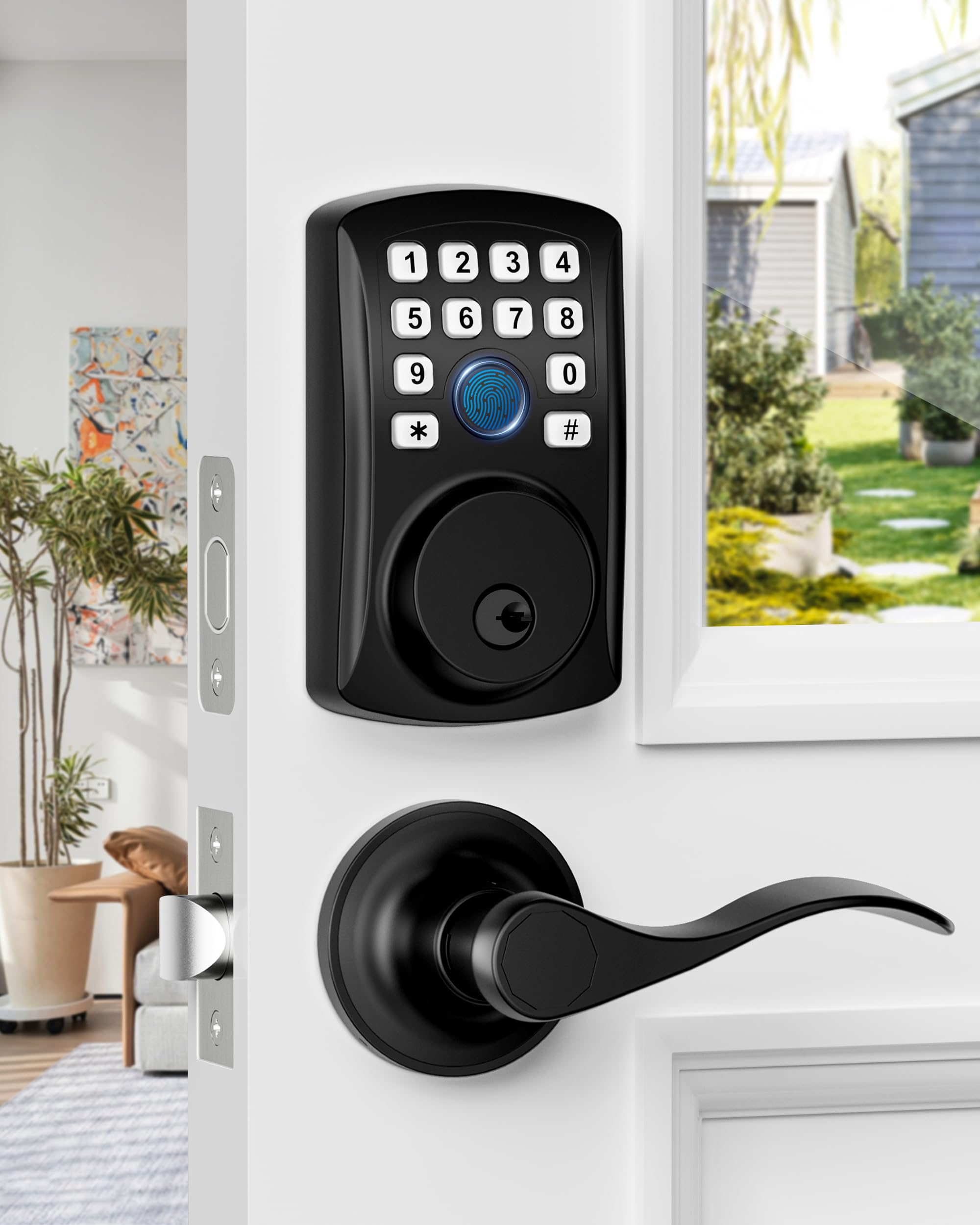 HIDALIFE Fingerprint Door Lock with 2 Door Lever Set, Keyless Entry ...