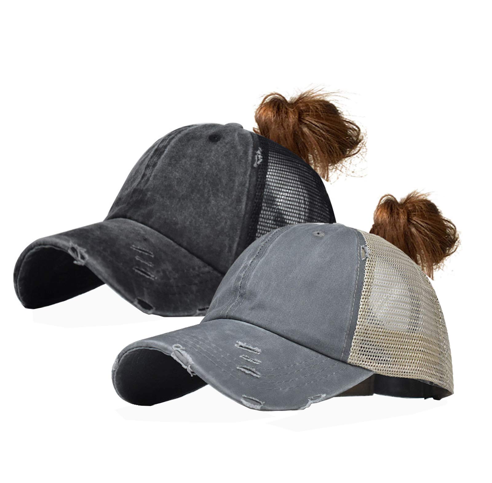 Eohak Distressed Ponytail Hats Baseball for Women Messy-Bun Pony Caps ...