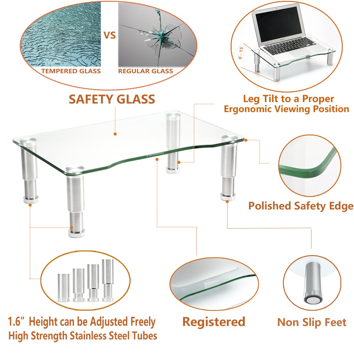 2 Pack Computer Monitor Riser with Height Adjustable Multi Media ...