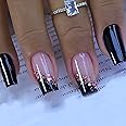 Amazon.com : Slanted French Tip Press on Nails Medium Fake Nails Black ...