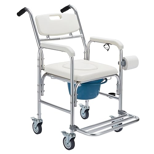 HABUTWAY 4 in 1 Bedside Commode Chair, Transport Shower Wheelchair ...