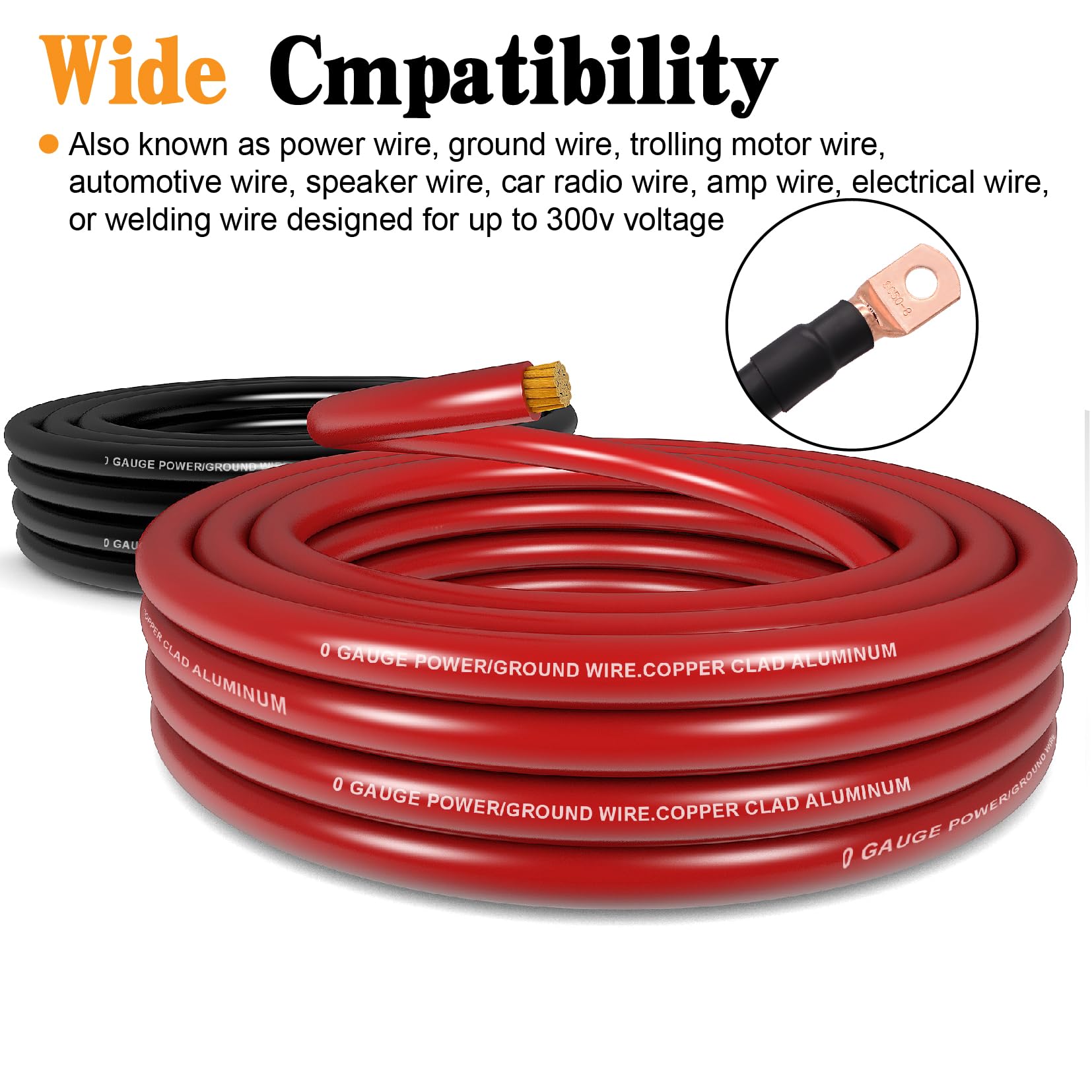 Mua 1/0 Gauge Wire Copper Clad Aluminum CCA 40FT Black/Red with 0ga ...