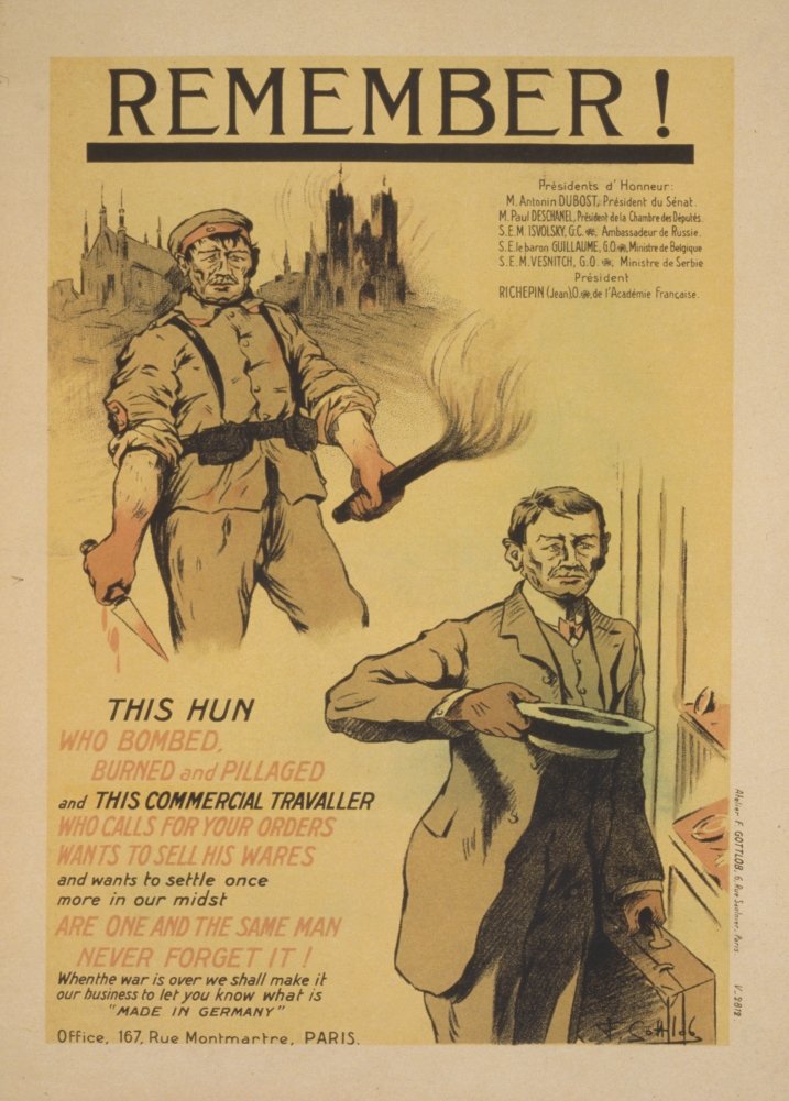 Vintage French WW1 1914-18 Propaganda REMEMBER! THIS HUN WHO BOMBED ...