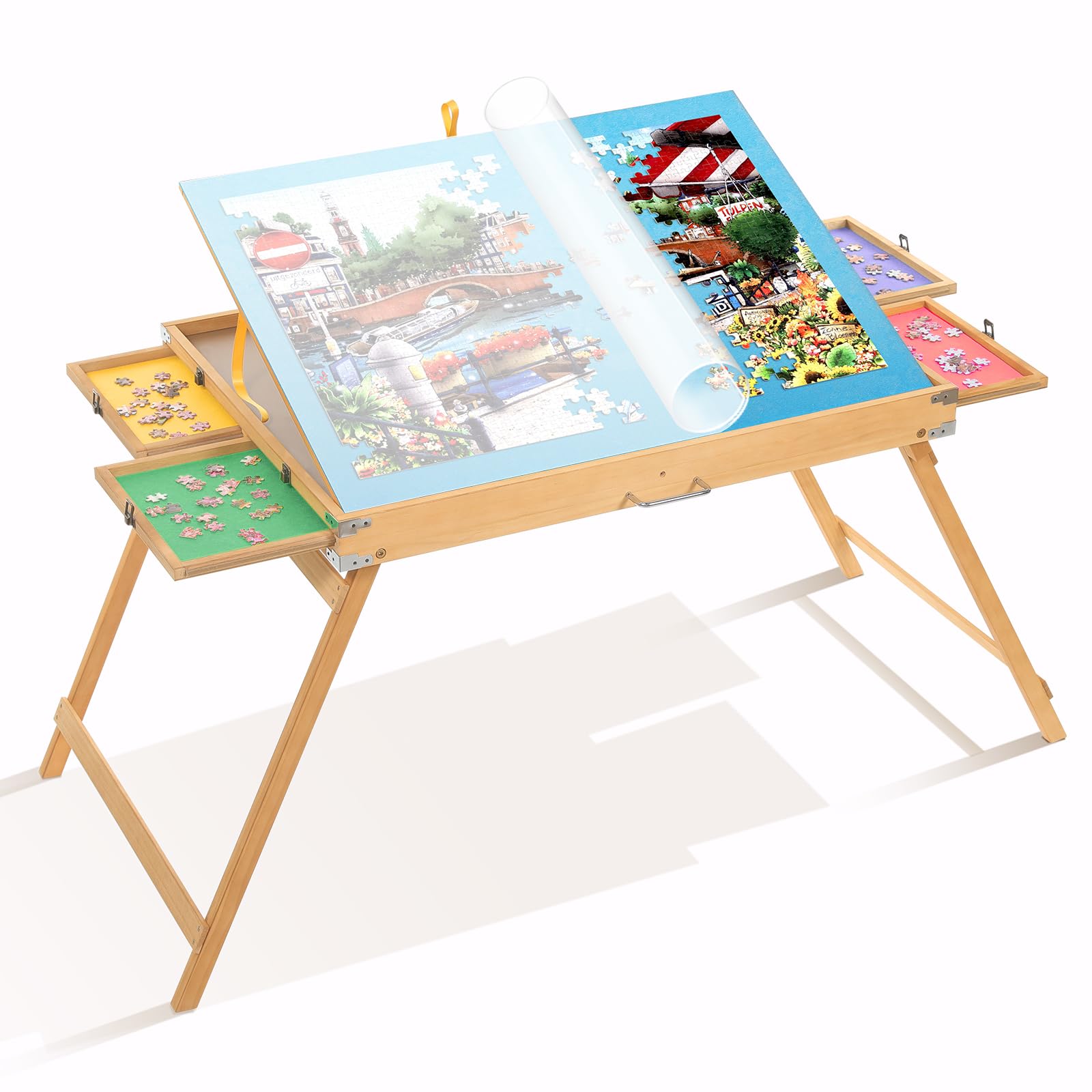 BittPicc 1500 Piece Puzzle Table with Drawers 25"x34" Wooden Jigsaw ...