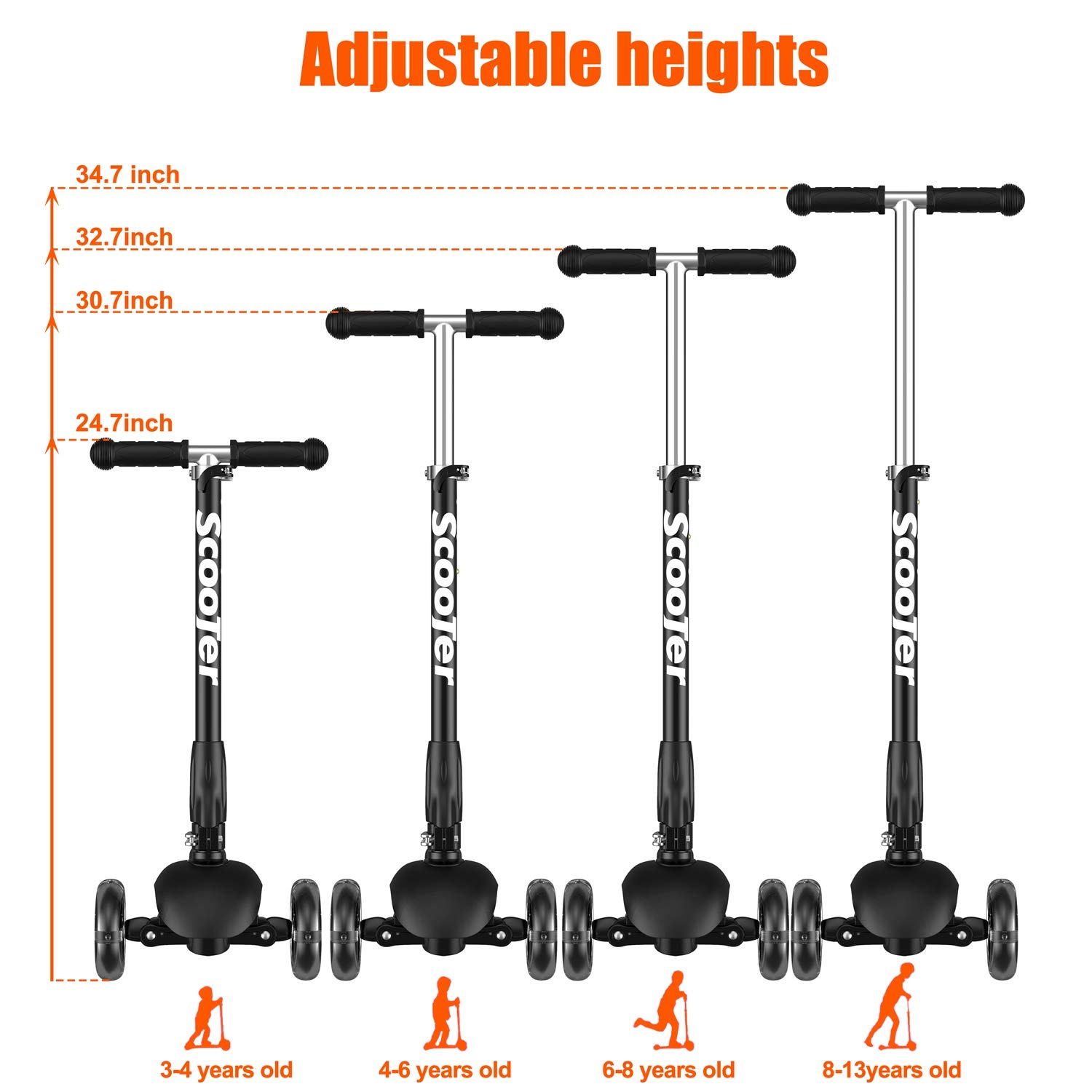 Banne Scooter Height Adjustable Lean to Steer Flashing PU Wheels 3 ...