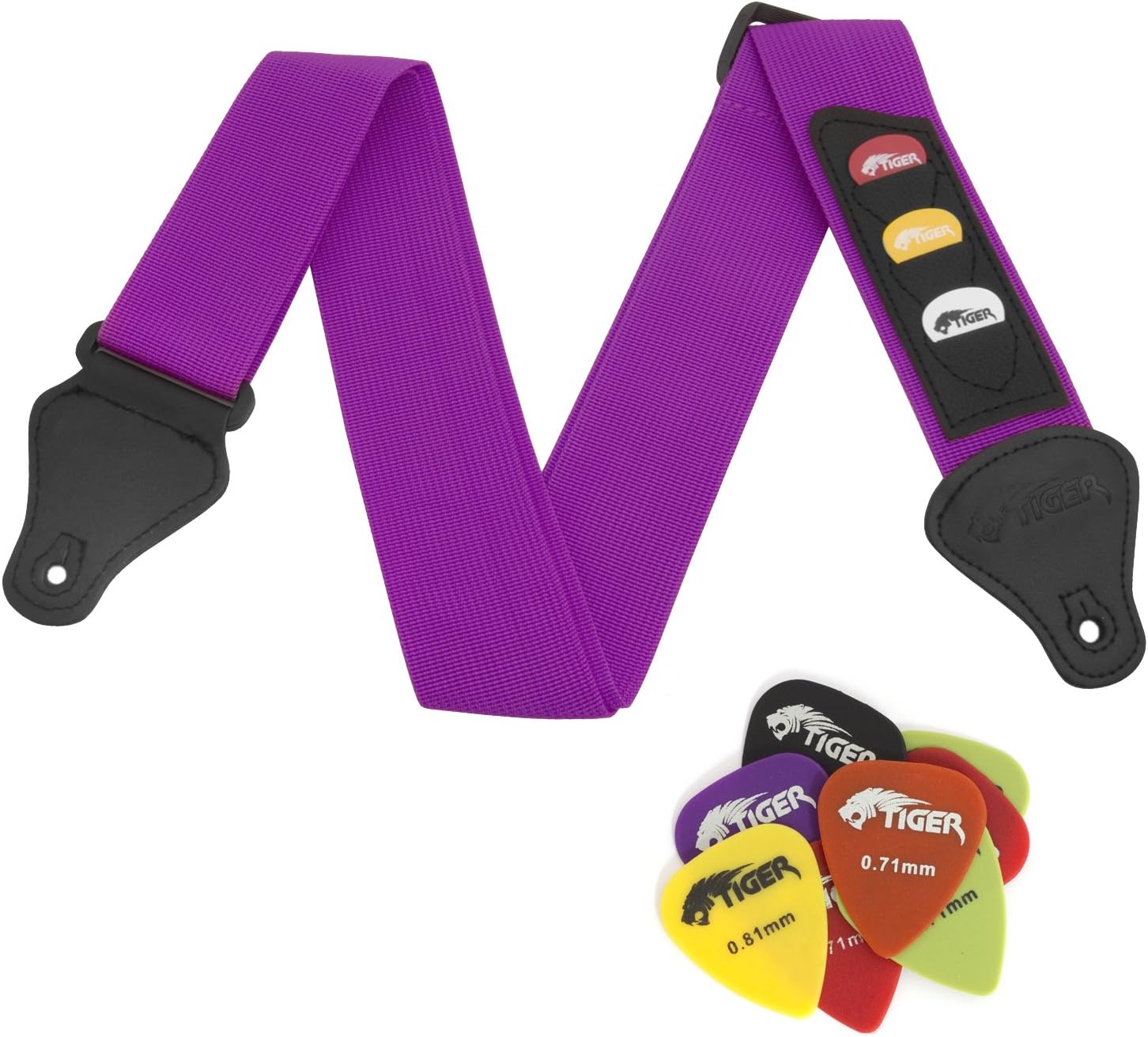 Tiger Purple Guitar Strap and 12 Free Picks – BigaMart