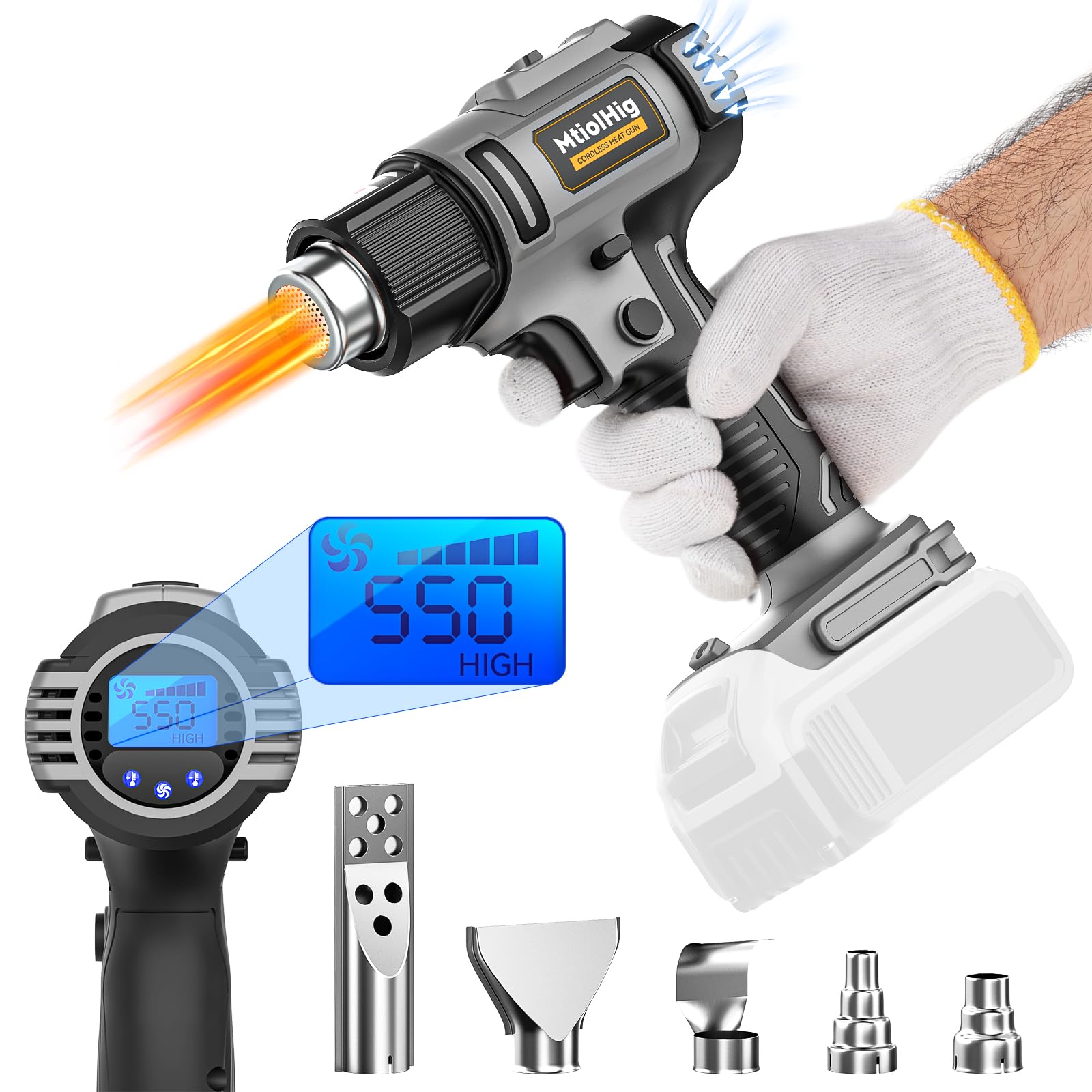 Cordless Heat Gun for Dewalt 20v Battery, 122? to 1022? Variable ...