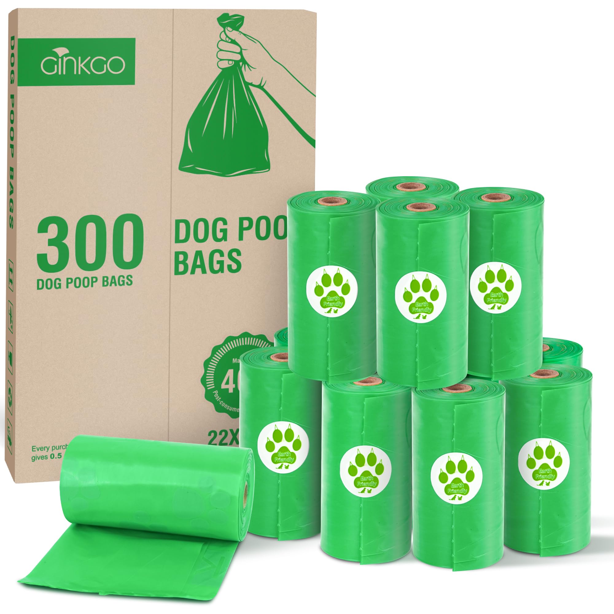 GINKGO Dog Poo Bags 300 Pack (20 Rolls), Made from Recycled Plastic ...