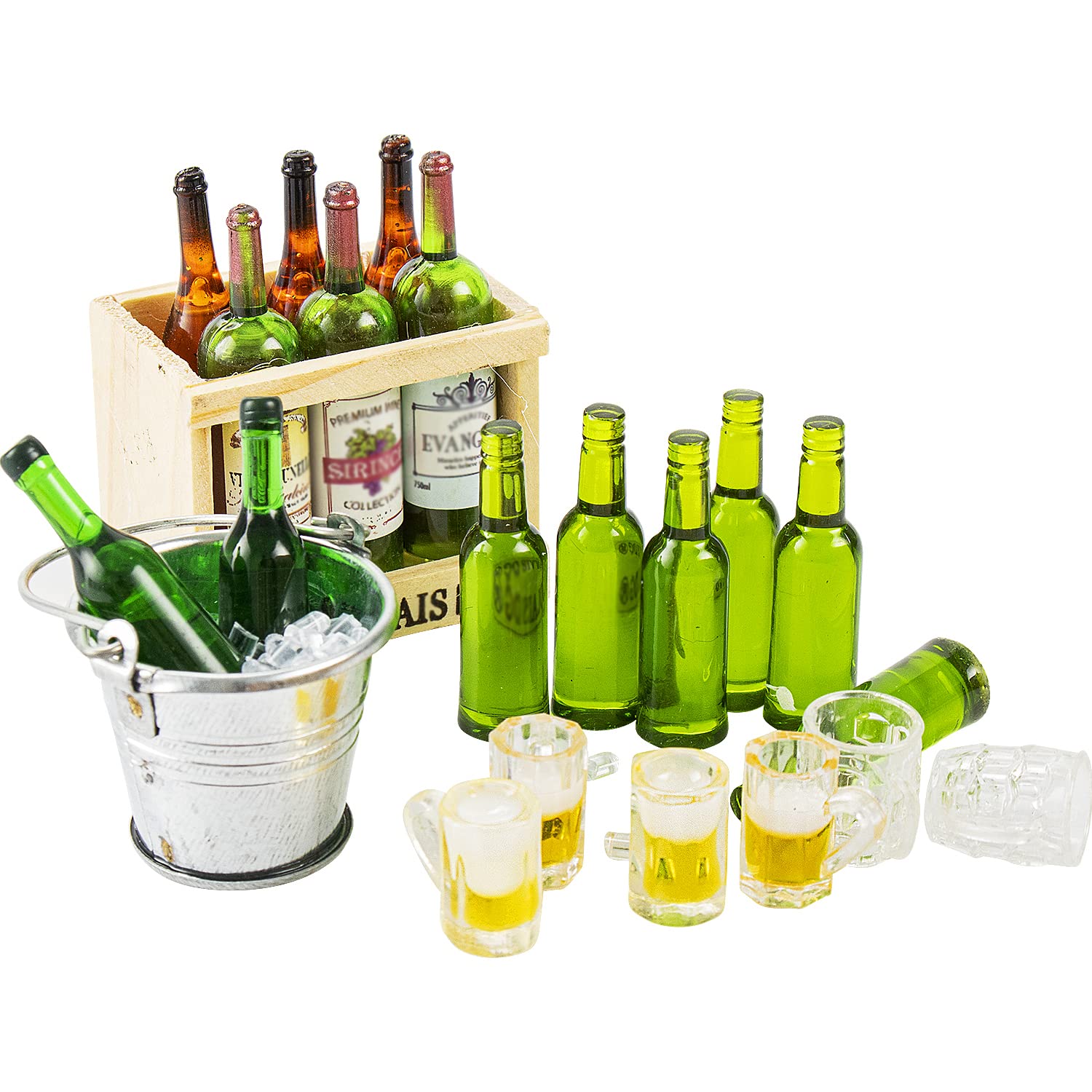 Mua 1:12 Miniature Beer Set Mini House Bar Red Wine Basket with Beers ...