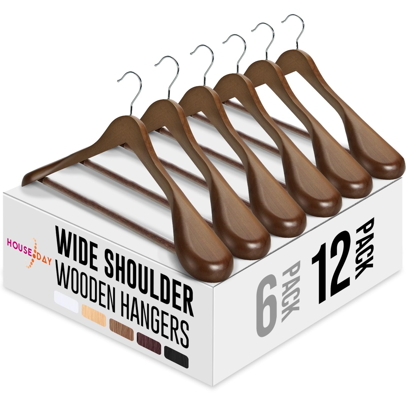 HOUSE DAY Wide Shoulder Wooden Hangers 12 Pack, Wood Suit Hangers for ...