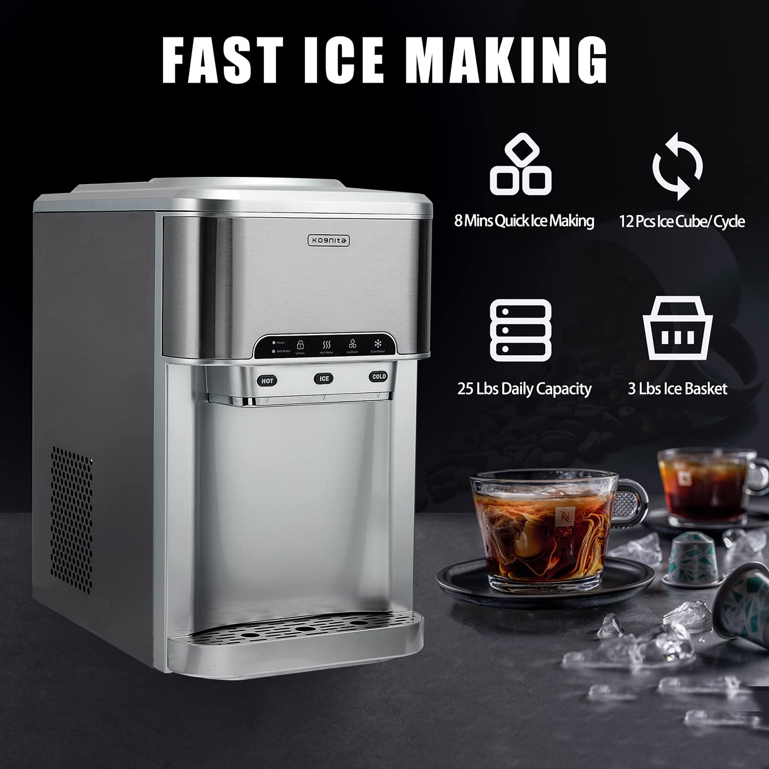 Mua Countertop Ice Maker with 3-in-1 Water Cooler Dispenser, Kognita ...