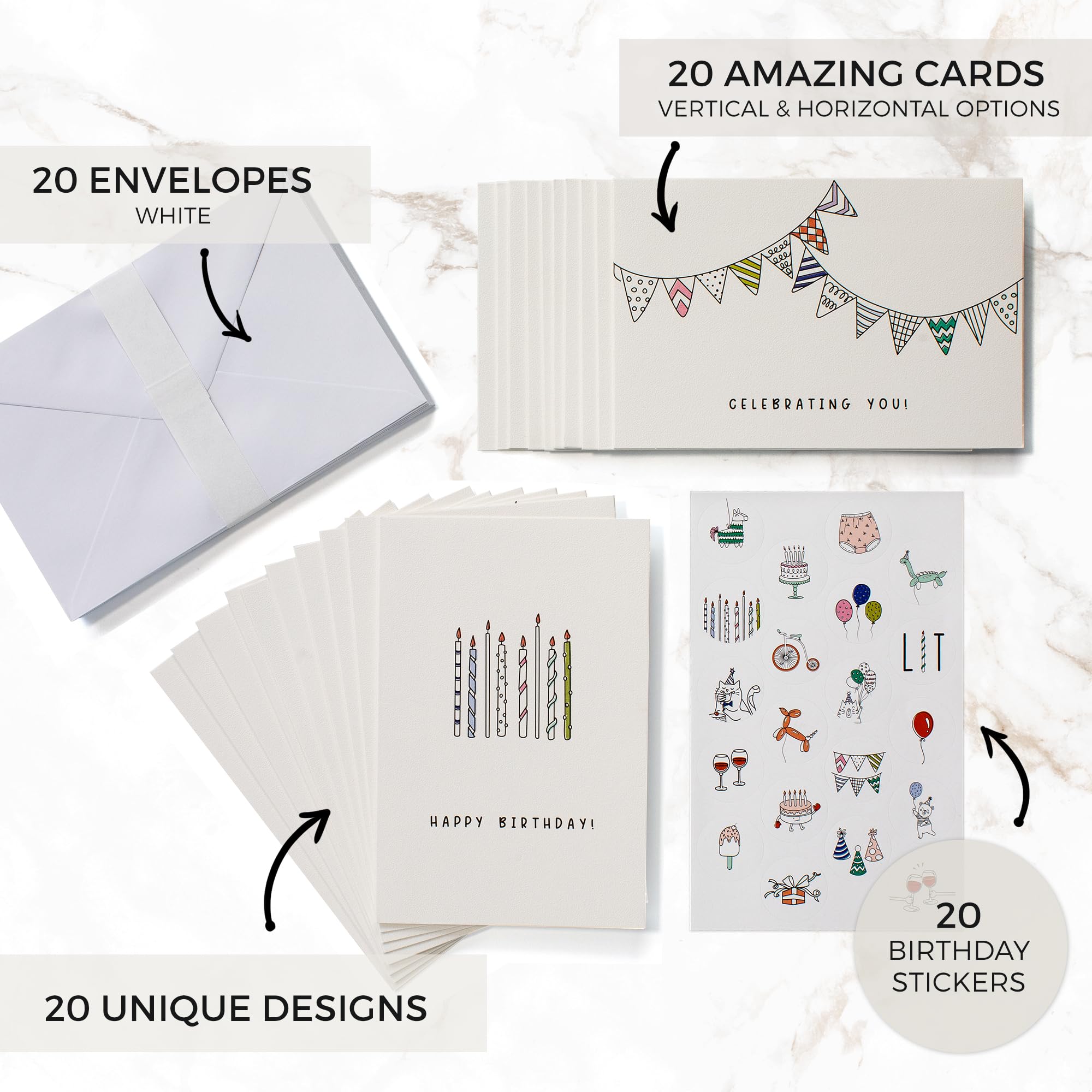 Mua ZICOTO Beautiful Birthday Cards Set of 20 with Envelopes & Stickers ...