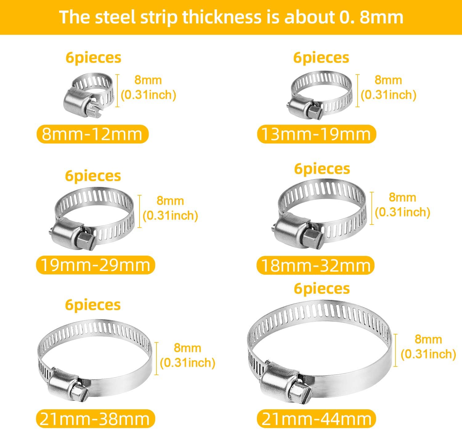 Hose Clips,36Pcs Hose Clip Adjustable Stainless Steel Set Hose Clips ...