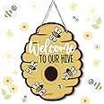 Amazon.com: Pinkunn Welcome to Our Hive Bee Wall Plaque Honey Bee ...