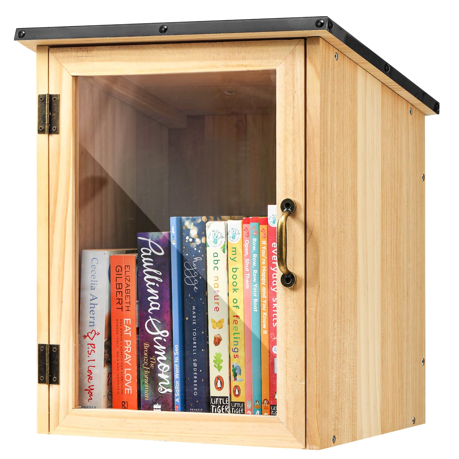 Little Library Box Outdoor, Waterproof Wooden Book Storage Cabinet for ...