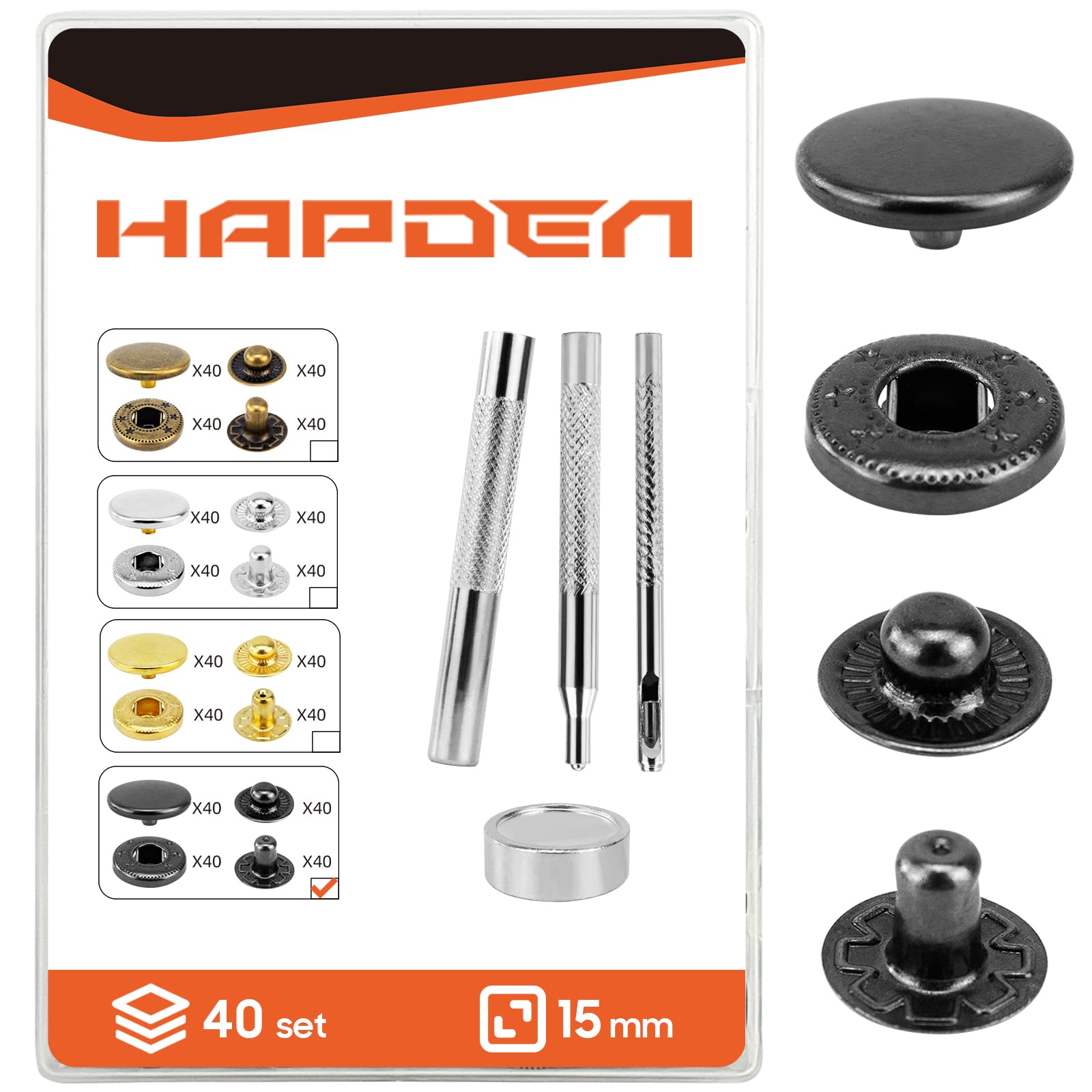 Leather Snaps and Fasteners Kit?15mm 40 Sets Metal Snap Buttons with ...