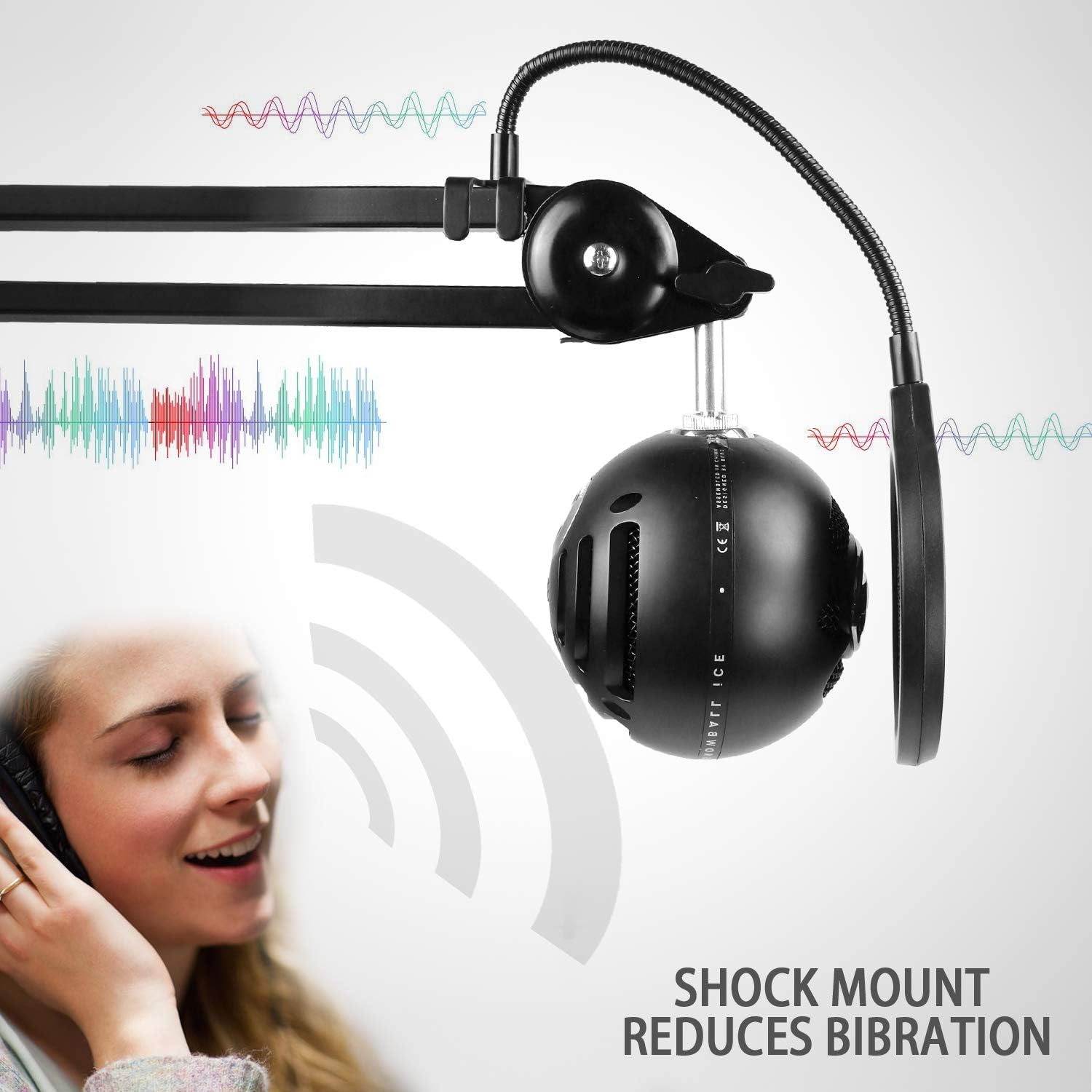 Snowball Mic Windscreen – 4 Inch 3 Layers Pop Filter with Flexible 360 ...