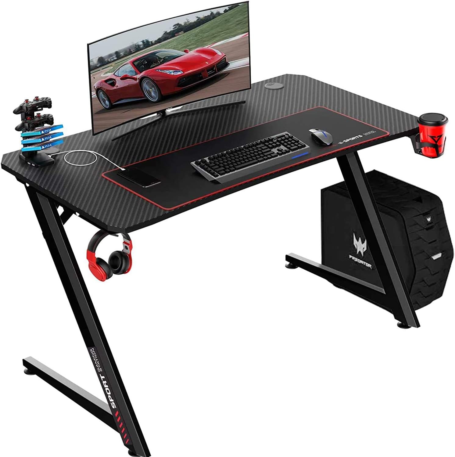 Amazon.com: BOSSIN 44 inch Ergonomic Gaming Desk, Z-Shaped Office PC ...
