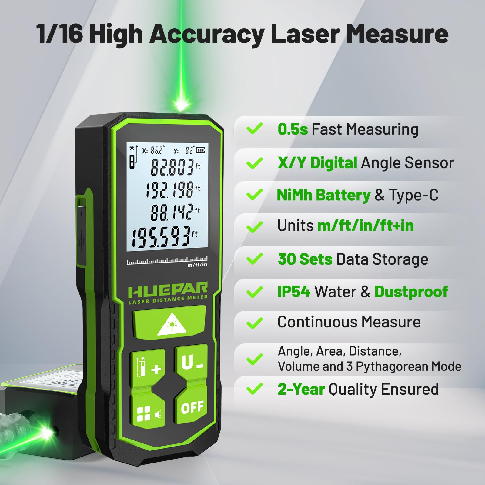 Mua 330FT/100M Laser Measuring Tool with Angle Sensor, Huepar 1/16 ...