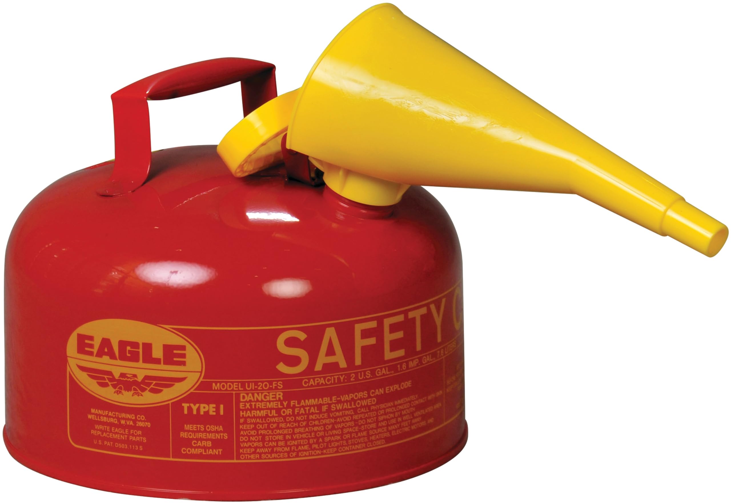 Eagle 2 Gallon Type I Red Safety Gas Can for Gasoline with Flame ...