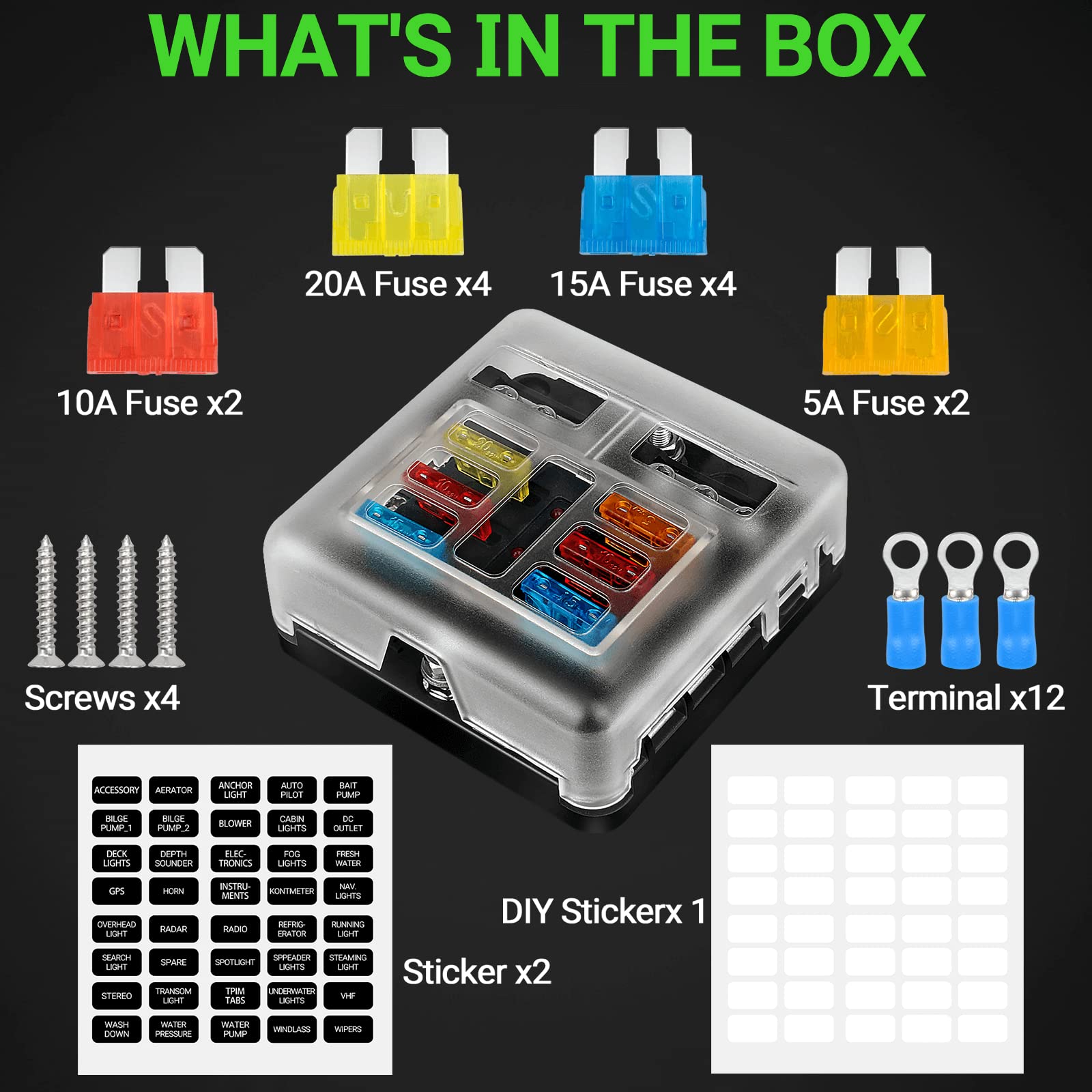 Mua 12V Fuse Block 6 Circuit Fuse Box Kit with Damp-Proof Fuse Panel ...