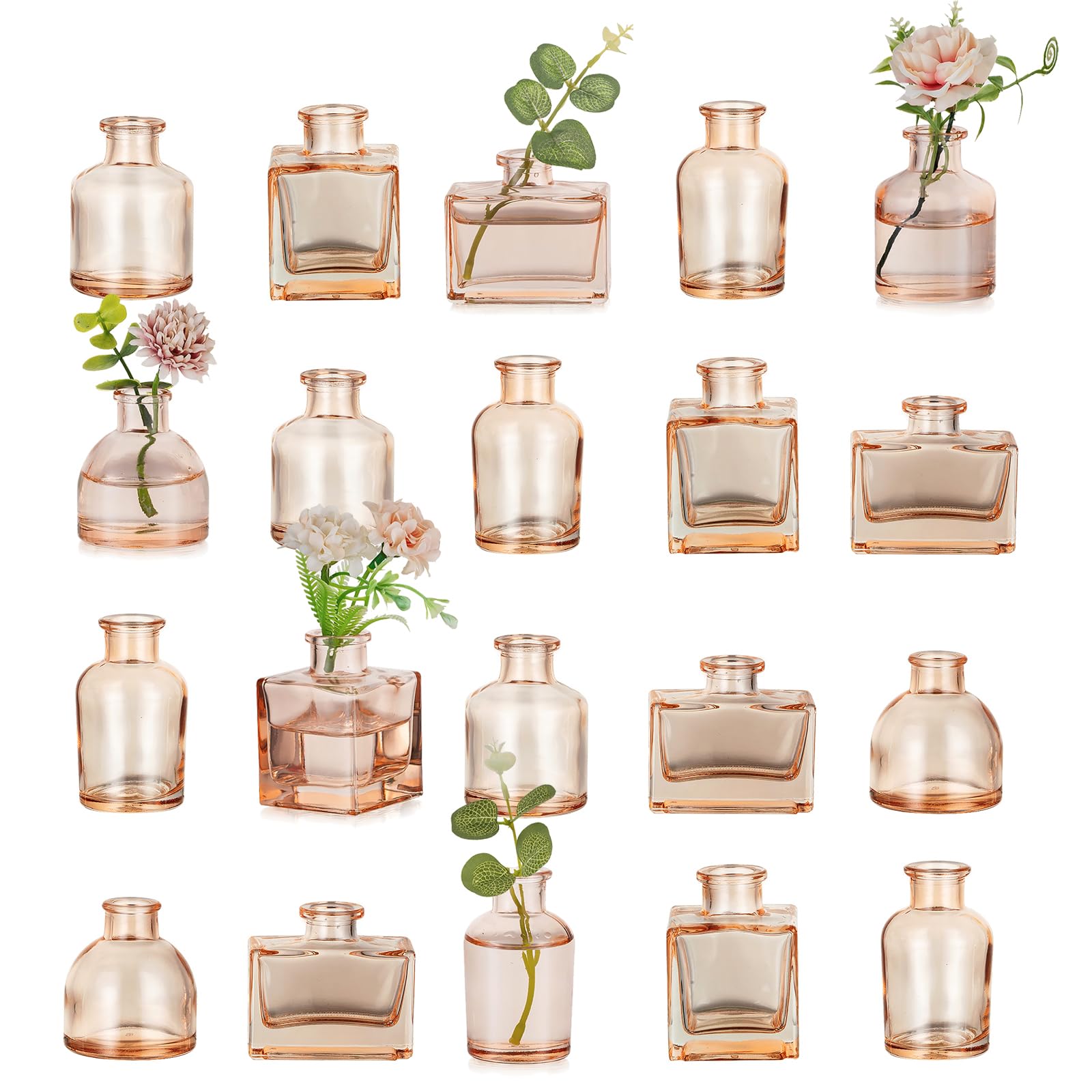 Hewory Small Glass Bud Vases for Centerpieces 20pcs Amber Sturdy Cute ...