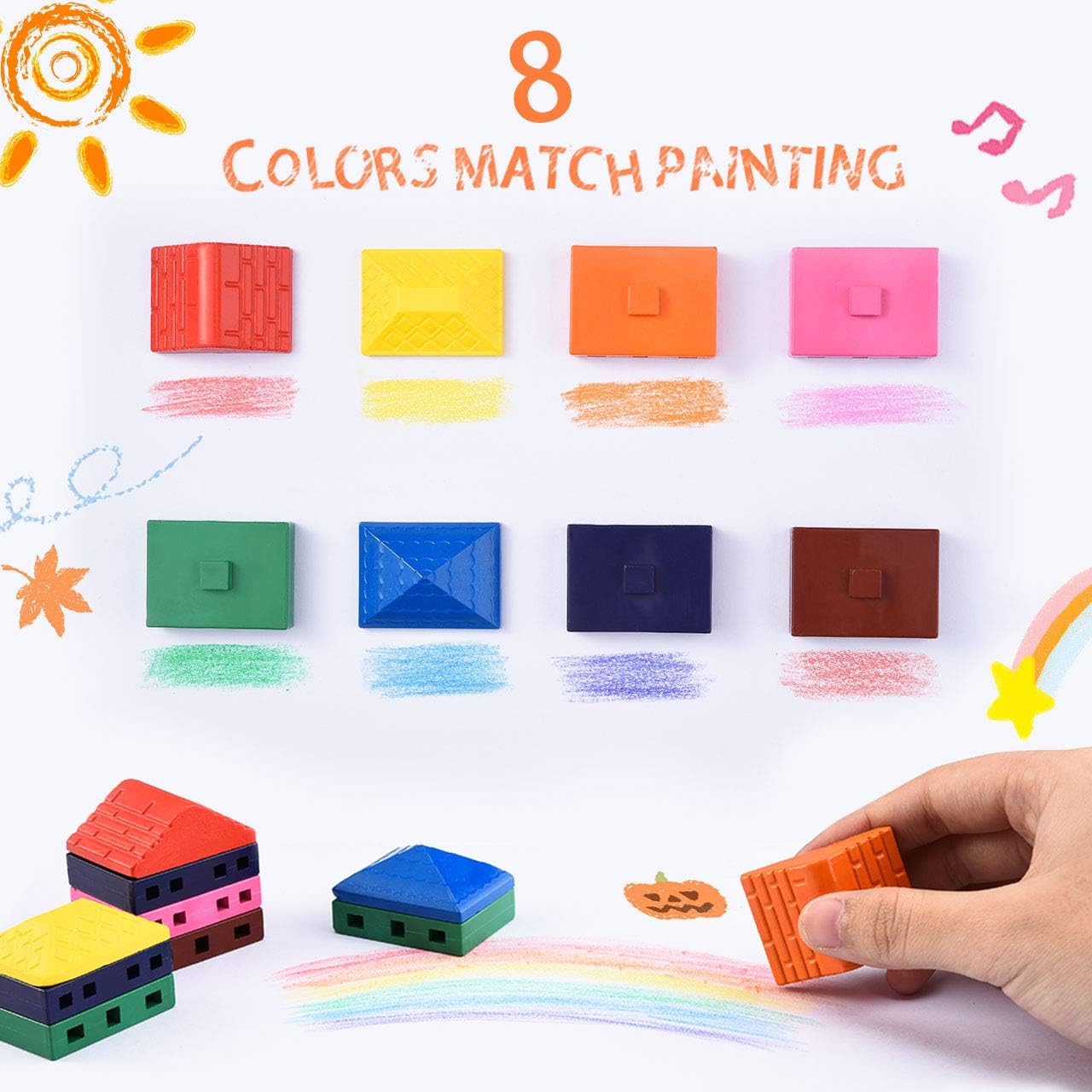 Mignor Crayons for Toddlers, 8 Colors Palm Grip Crayons Stackable Toy ...