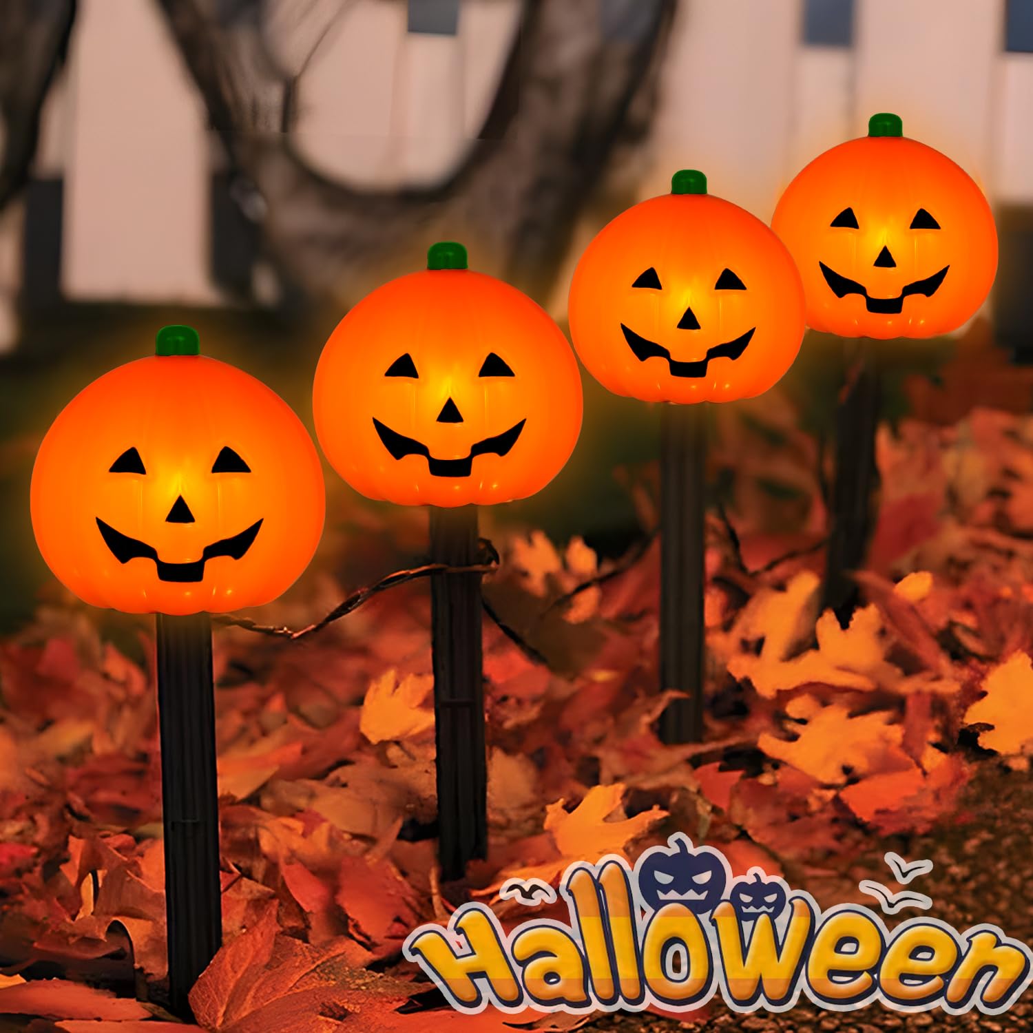 Halloween Pumpkin LED Pathway Lights Outdoor,7Ft Pumpkin Stake Lights ...