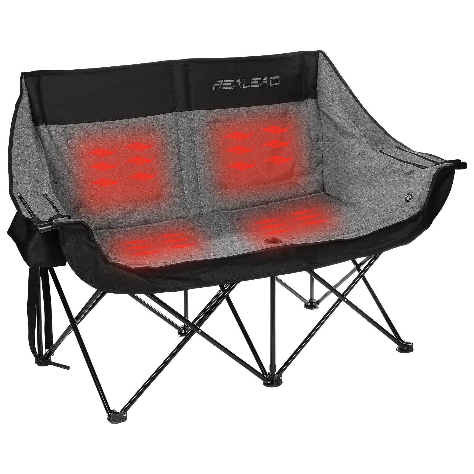 REALEAD Heated Double Camping Chair, 3 Heat Levels and 4 Heating Zones ...