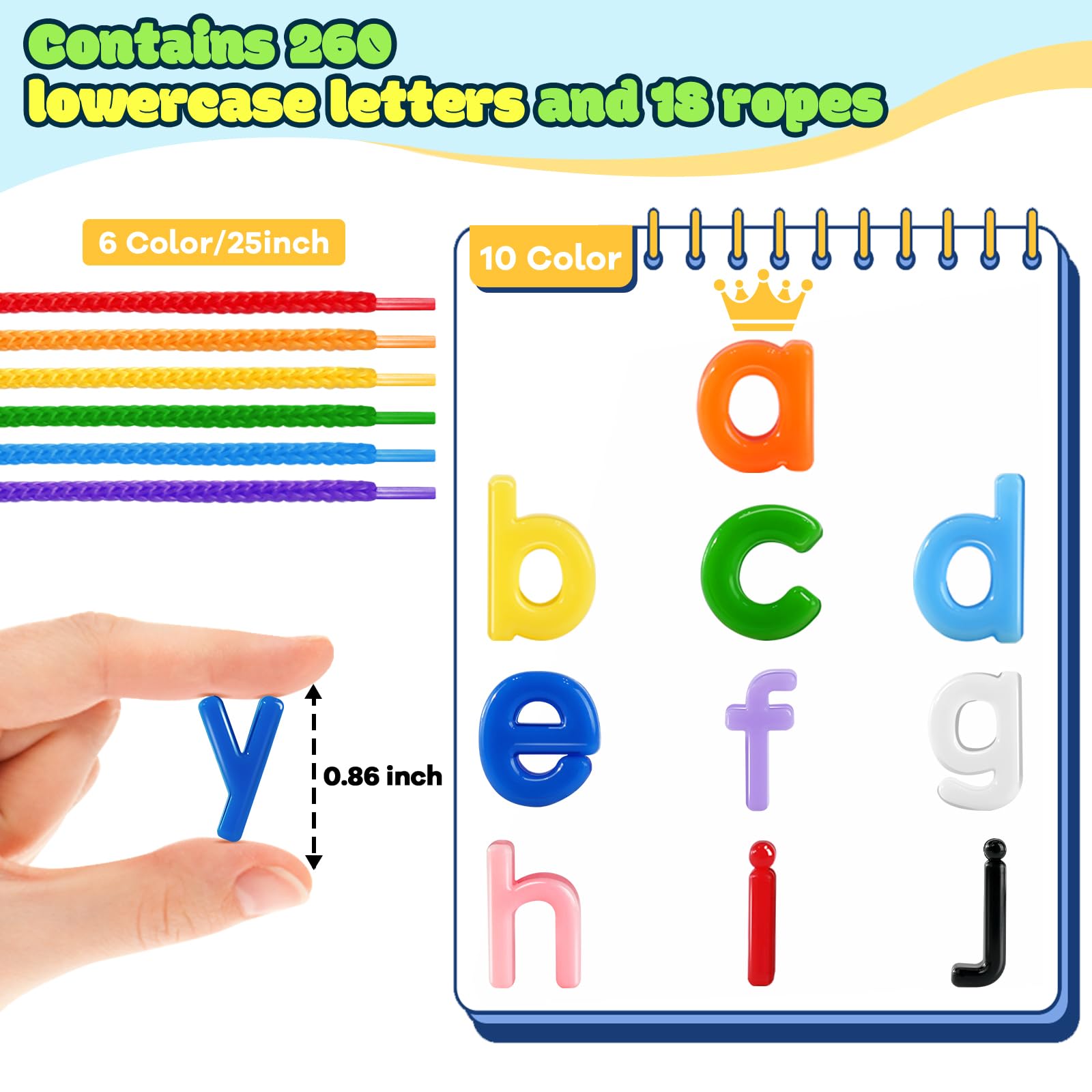 278 Pcs Lacing Letters Beads, Lowercase Alphabet Learning Toys, 10 ...