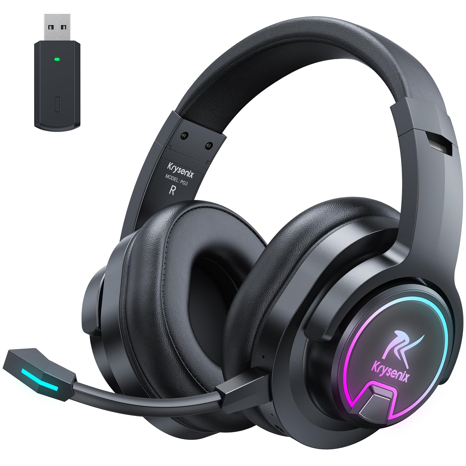 Krysenix PG3 RGB Wireless Gaming Headset for PS4, PS5, PC - 2.4GHz 7.1 ...