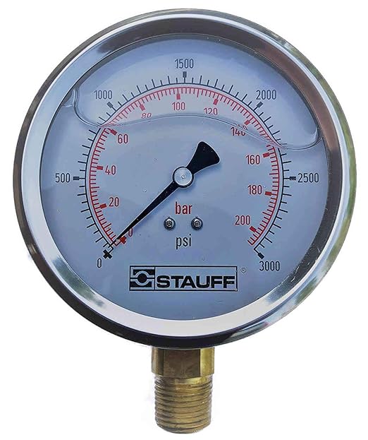 Stauff SPG Series 4" Face Pressure Gauge, 0-3000psi Pressure Range, 1/2 ...