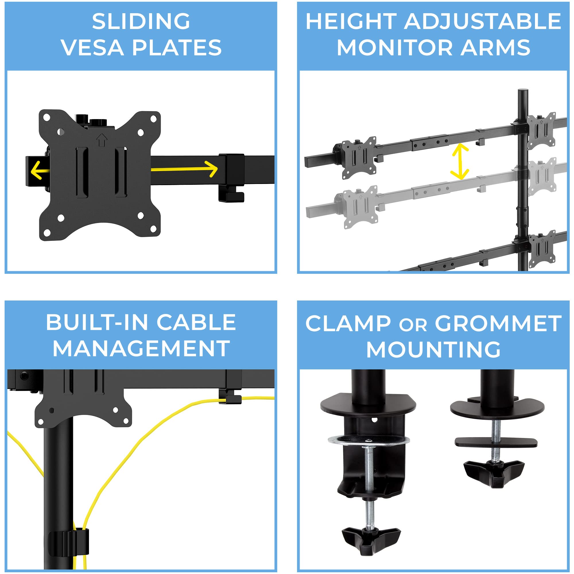 Mua Stand Steady Clamp-On 6 Monitor Mount Desk Stand | Height ...
